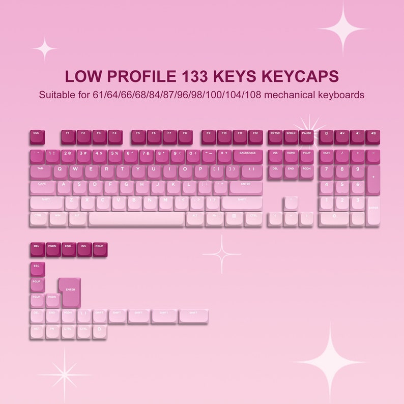Slim Low Profile Gradient Pink Keycaps Set Cute PBT Custom Keycaps ...