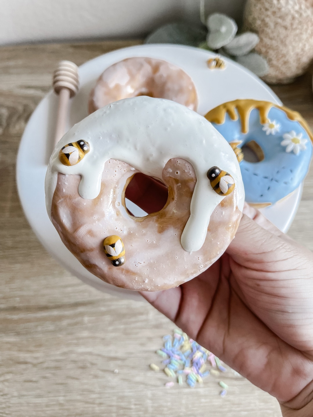 Faux Bee Donut, Realistic Donut, Fake Donuts, Bee Decor, Bumblebee ...