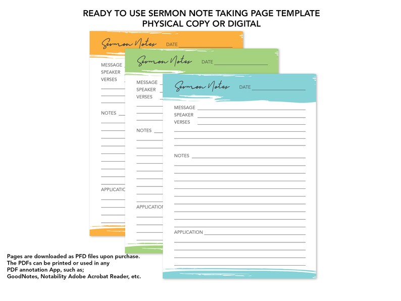 Church Sermon Notes | Note-taking Template | Bible Study Guide ...