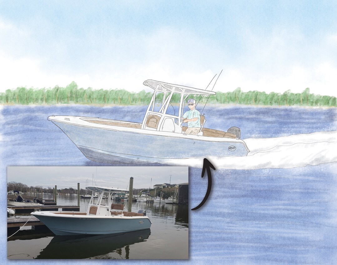 Watercolor Custom Portrait Drawing of Your Boat From Photo | Hand ...