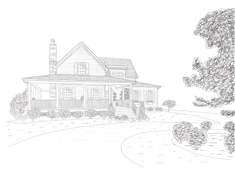 Custom House Portrait Line Art Drawing of Your Home From Photo ...