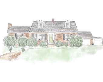Custom House Portrait Line Art Drawing of Your Home From Photo | Hand ...