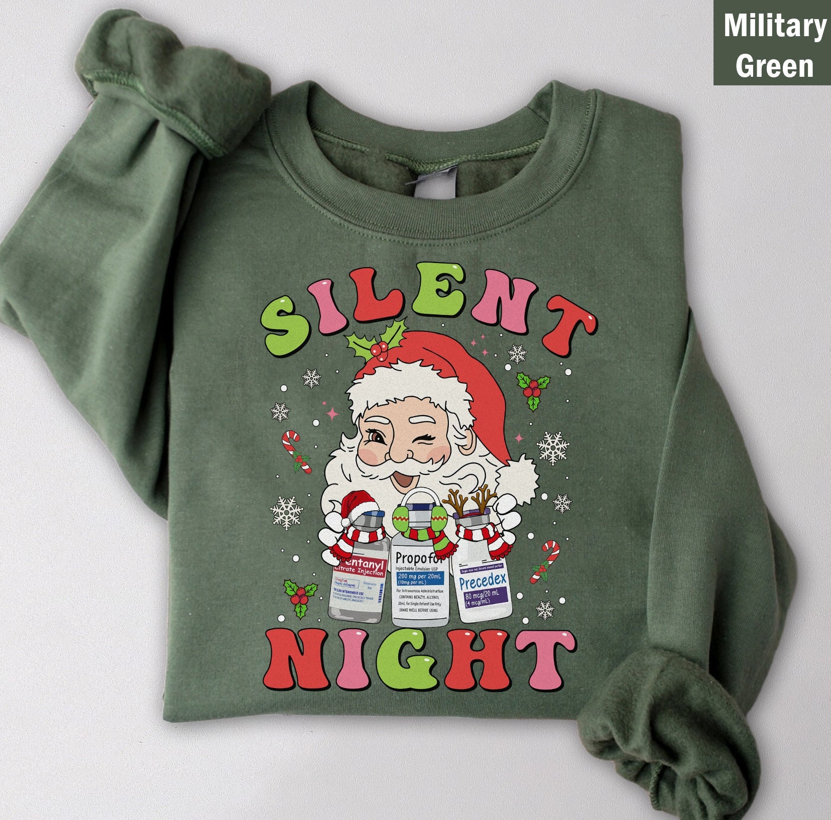 Silent Night Christmas Sweatshirt Retro Icu Nurse Shirt Santas