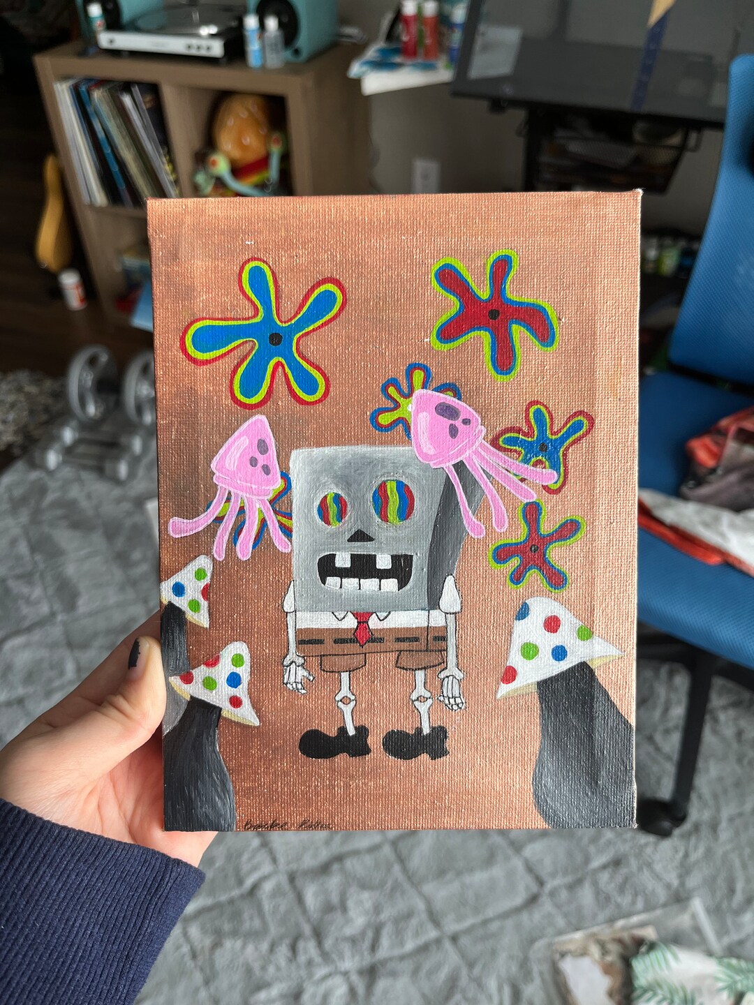 Trippy Skeleton Spongebob Hand-made Painting - Etsy