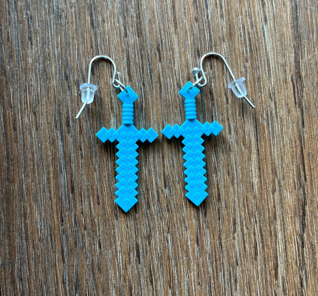 Minecraft Diamond Sword Dangle Earring Pair - Etsy