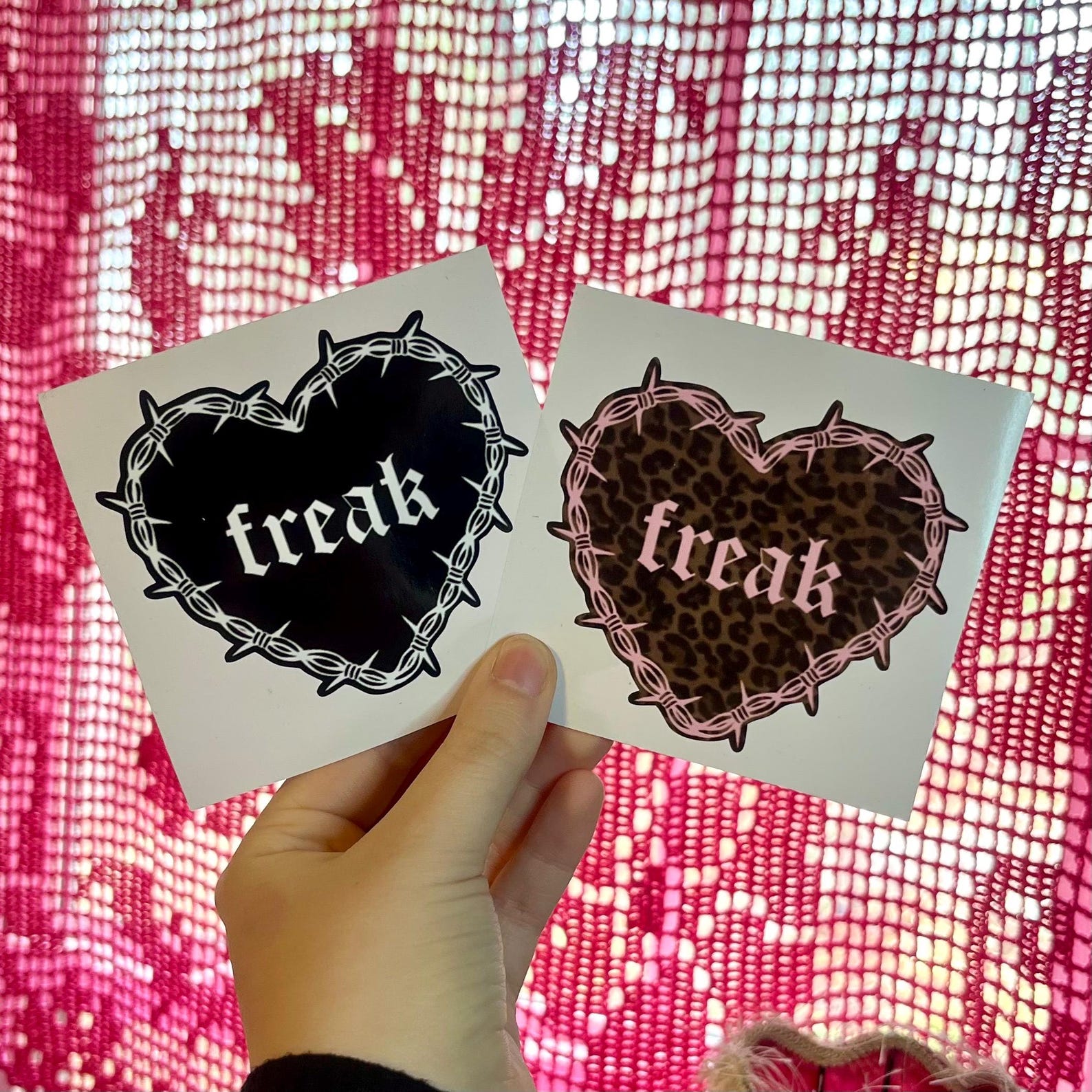 Freak Barbed Wire Heart Y2k Black and White Leopard Pink Waterproof ...