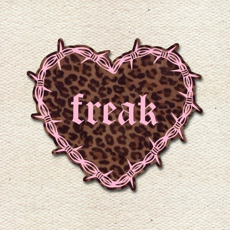 Freak Barbed Wire Heart Y2k Black and White Leopard Pink Waterproof ...