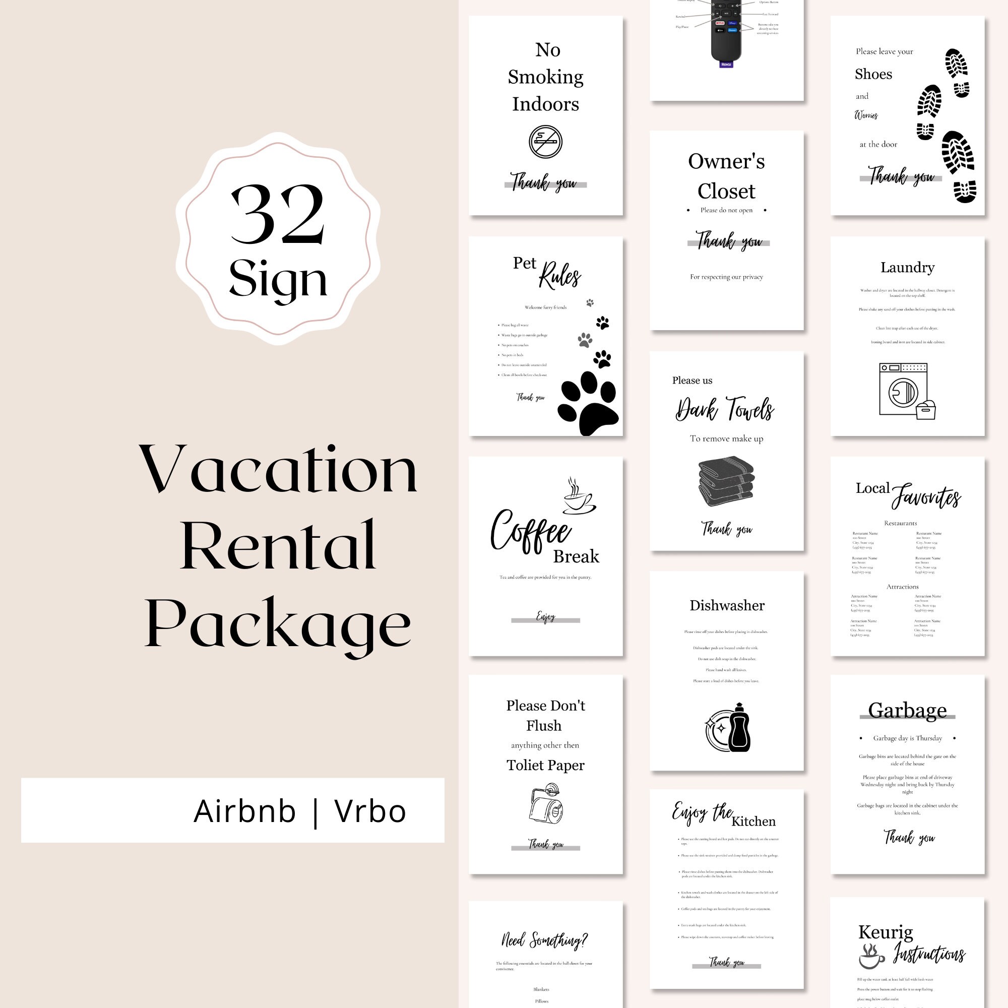 Vrbo Sign Bundle, No Smoke Airbnb Sign, Airbnb Makeup Removal Sign ...