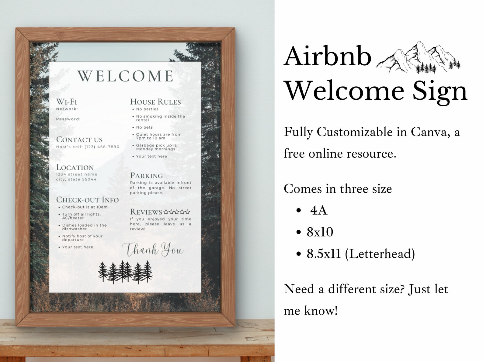 Airbnb Welcome Sign, Mountain Theme, Vacation Rental Sign, Guest ...