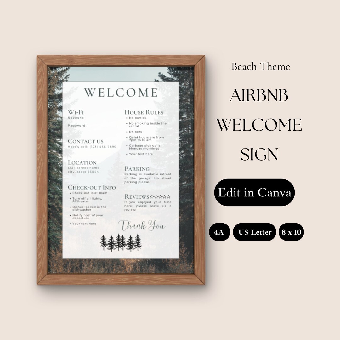 Airbnb Welcome Sign, Mountain Theme, Vacation Rental Sign, Guest ...
