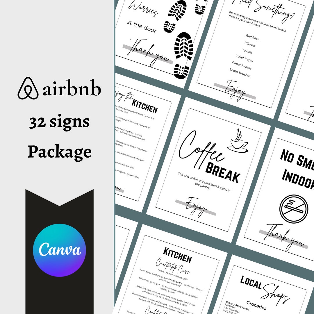 Airbnb Sign Bundle | Airbnb Signage | Signs for Rental Home | Wifi Sign ...