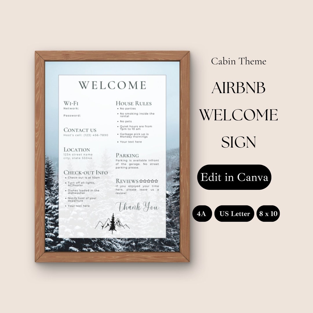 Airbnb Welcome Sign, Mountain Theme, Vacation Rental Sign, Guest ...