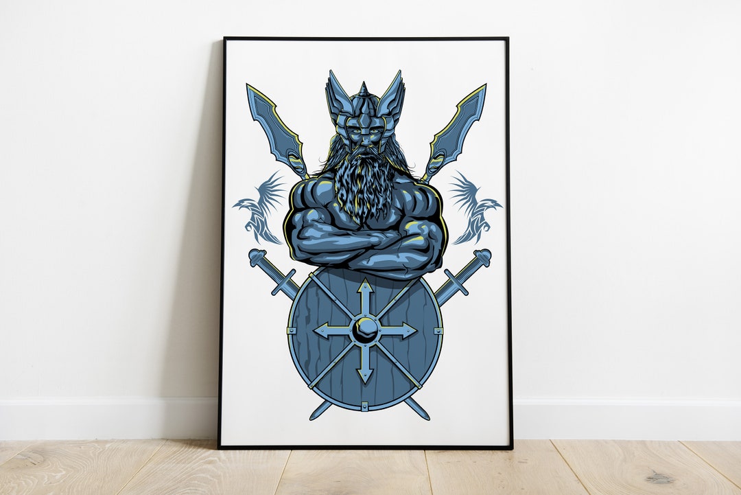 Norse Viking Odin Line Art, Fantasy Art, Vector Art, Office Art, Poster ...