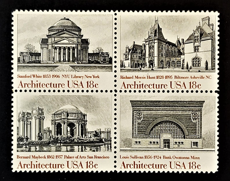 12 American Architecture Stamps Four Architects Advances in - Etsy