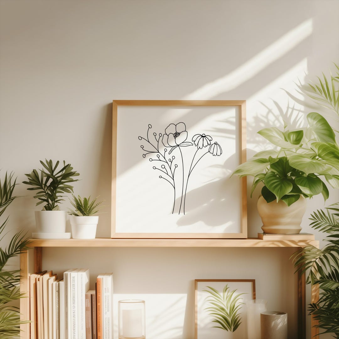 Minimalist Flower Line Drawing Wall Art - Instant Digital Download - Etsy