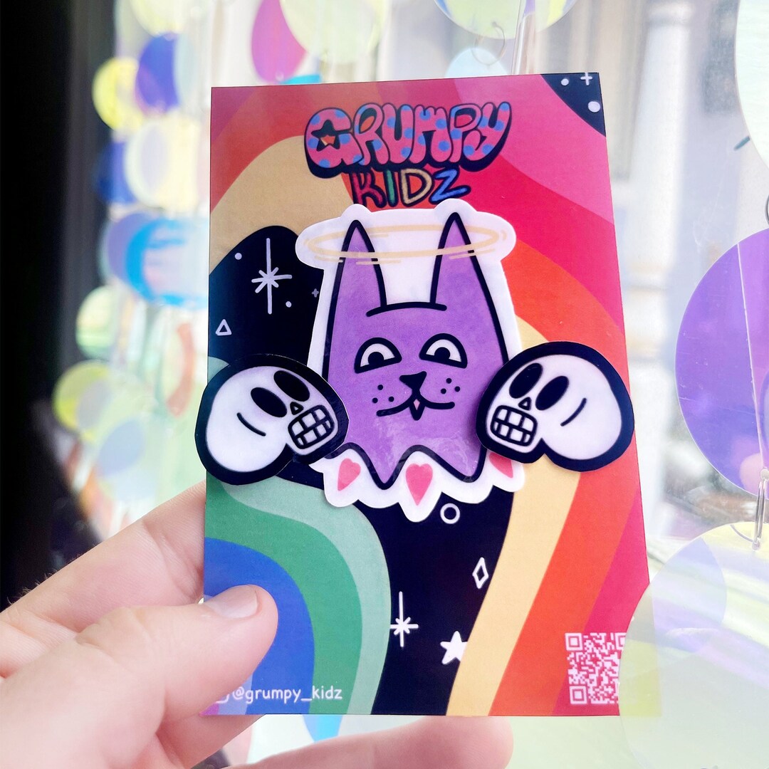 Sticker Pack of Mini Goth Cat and Skull Cartoon Stickers: Darkly ...