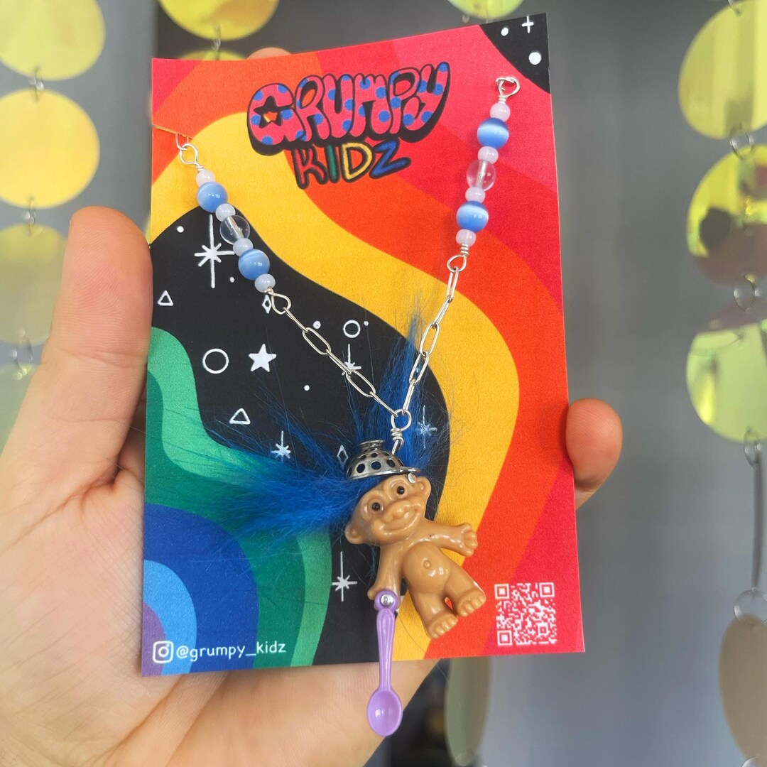Troll Doll With Colander Hat and Spoon Necklace With Silver Paper Clip ...
