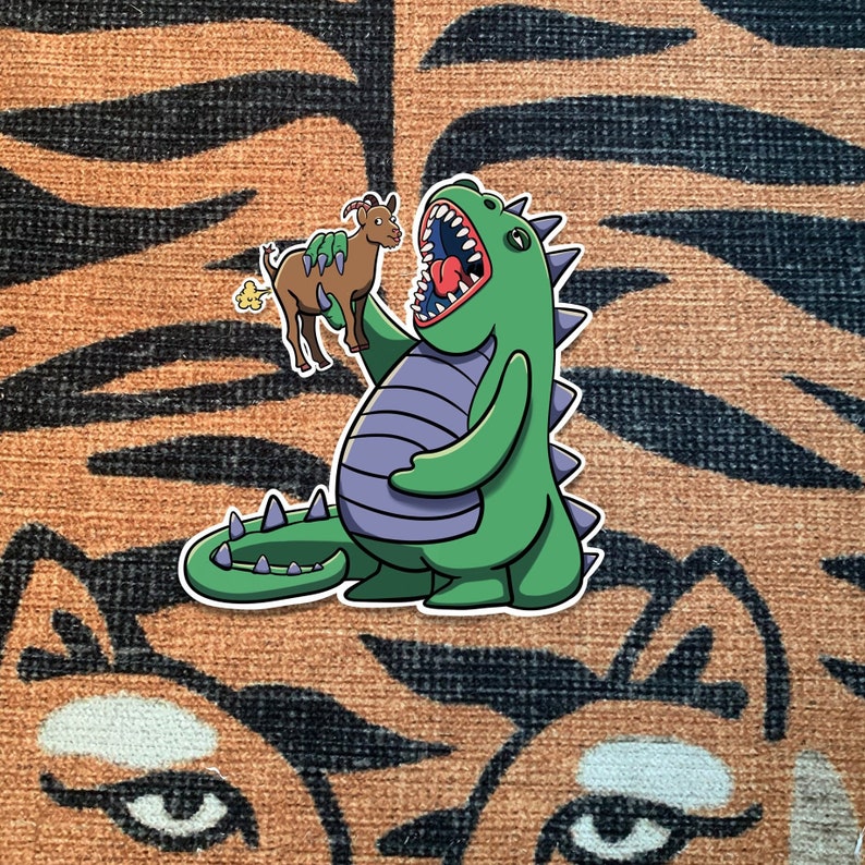 Godzilla Makes Goat Fart Sticker Humorous Dinosaur Antics - Etsy