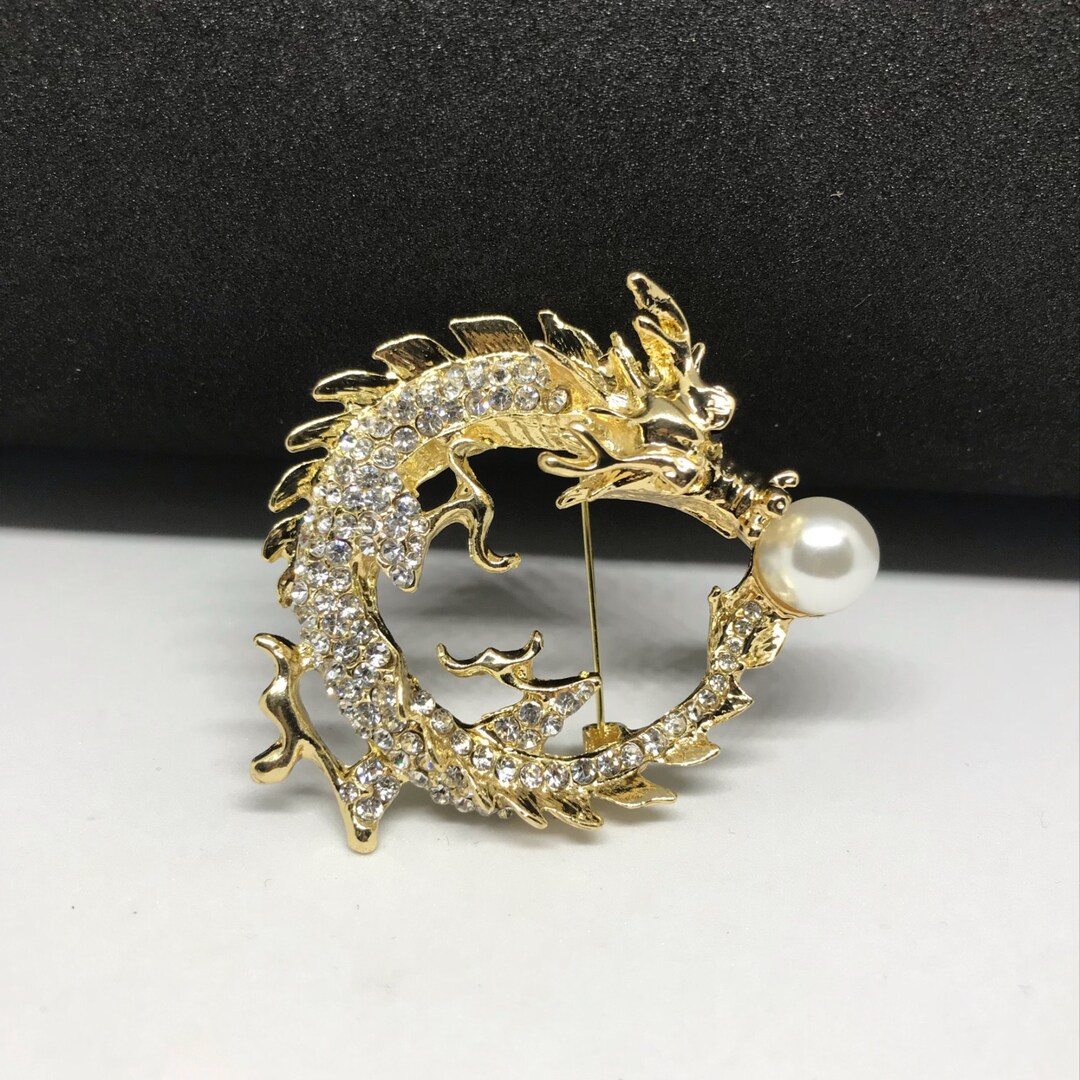 New Rhinestone Chinese Dragon Brooch Unisex Pin Party Wedding - Etsy