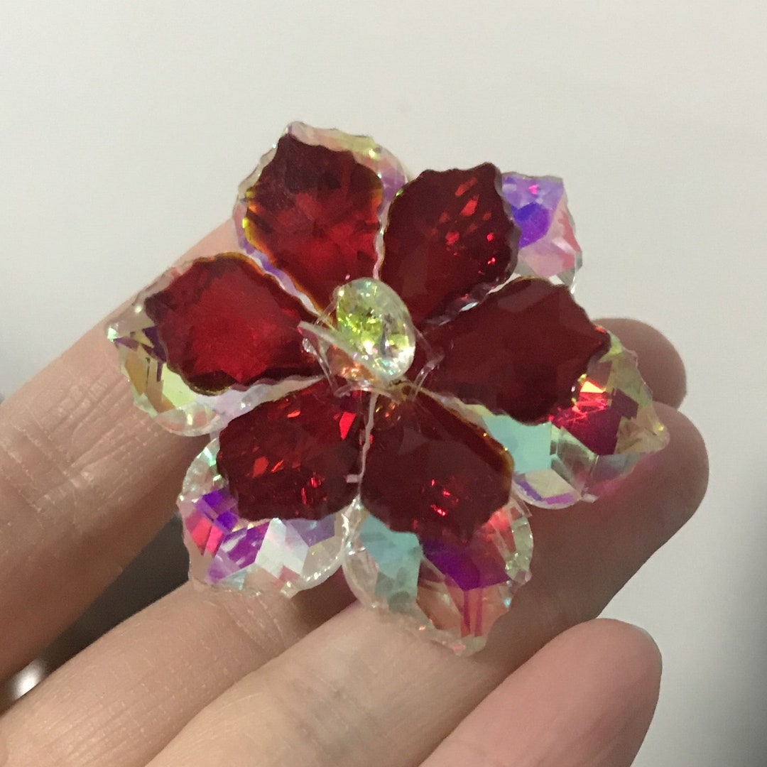 Shining Sparking Glass Crystal Flower Brooches for Women Handmade Weave ...