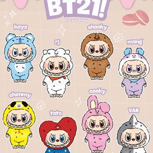 BT21 Labubu Sticker, Koya RJ Shooky Mang Chimmy Tata Cooky Waterproof ...