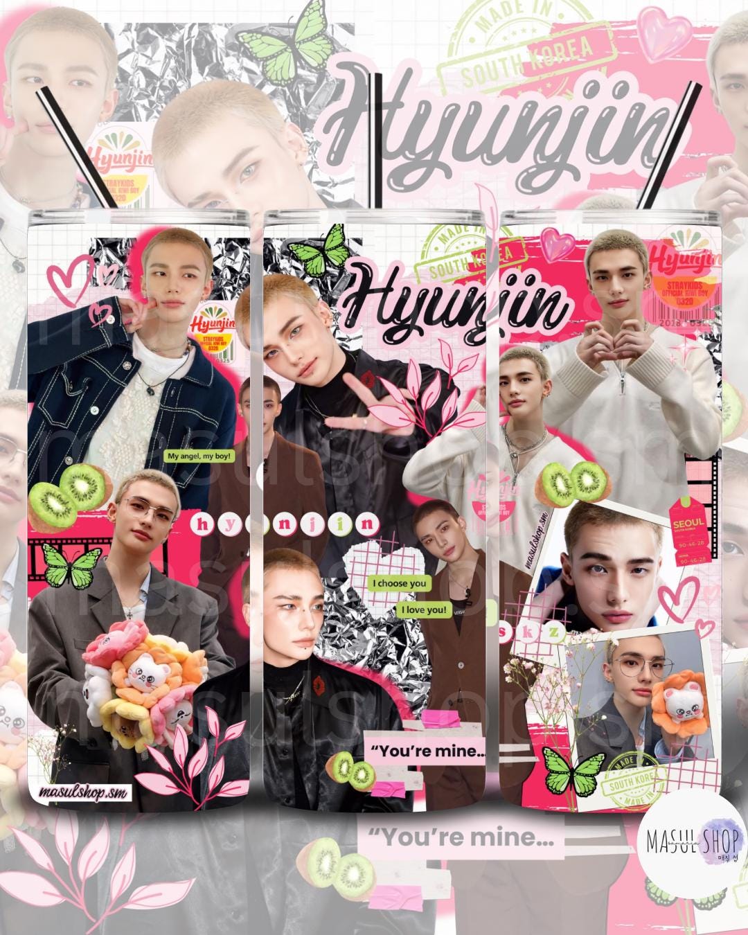 Hyunjin Kiwi Boy Tumbler, Felix, Bangchan, Seungmin, Han, I.N, Leeknow ...
