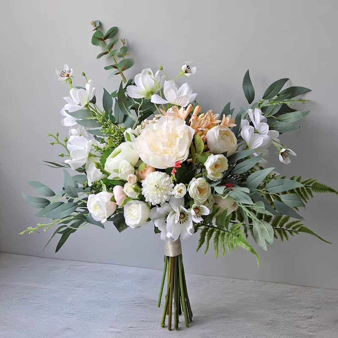 White Bridal Bouquet Rustic Boho Flower Wedding Bouquet Bouquet With ...