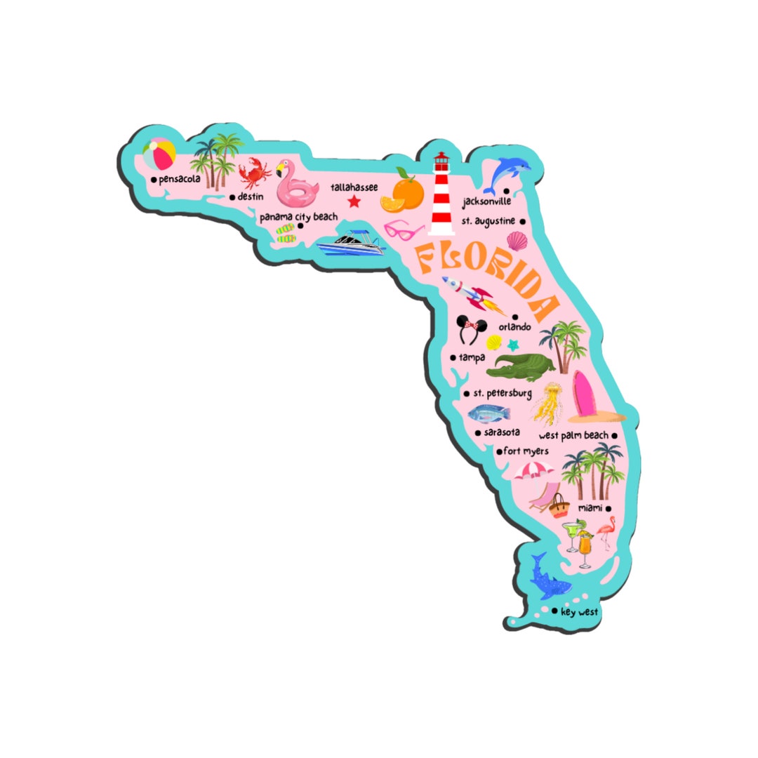 Illustrated State of Florida Magnet - Etsy