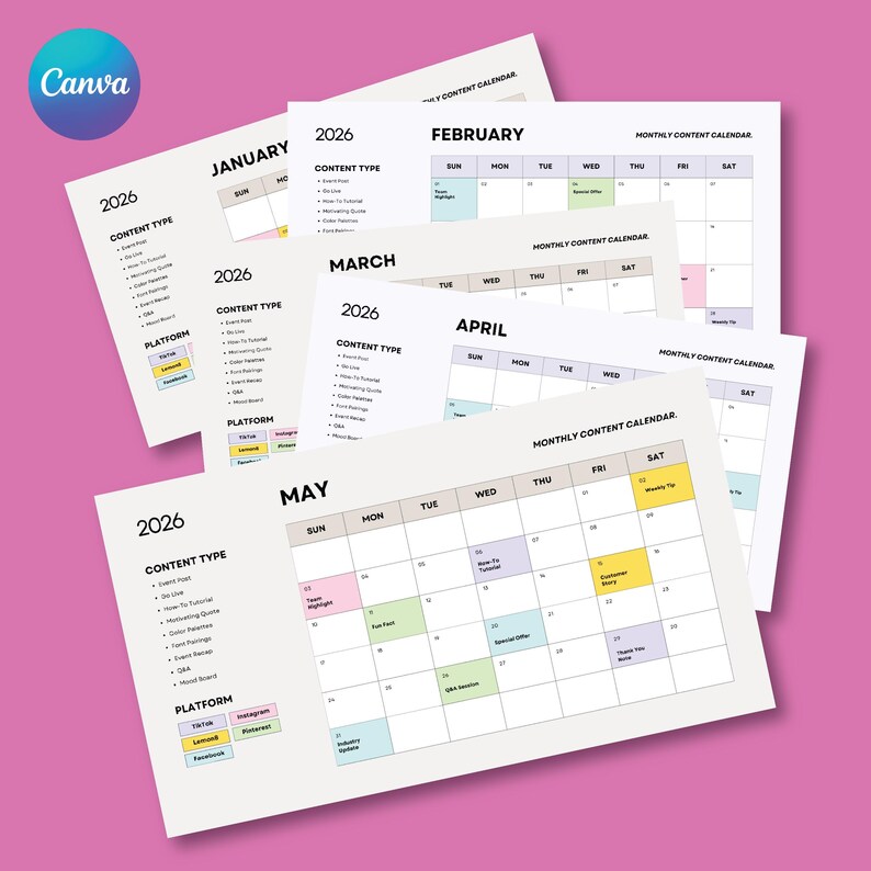 2026 Social Media Content Planner Calendar | Editable Canva Template - Etsy