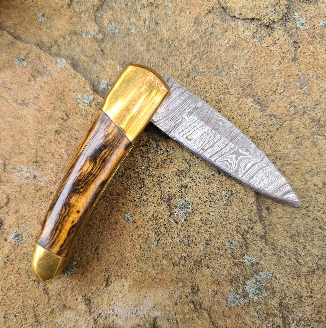 Mini Becote Damascus Steel Folding Knife - Etsy