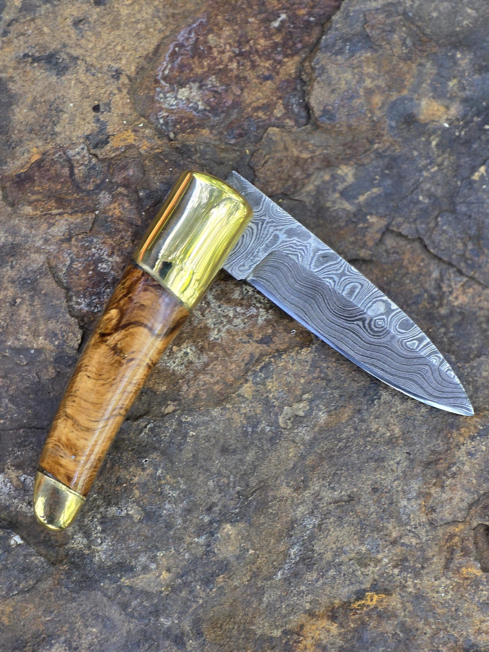 Mini Ash Burl Damascus Steel Folding Knife - Etsy