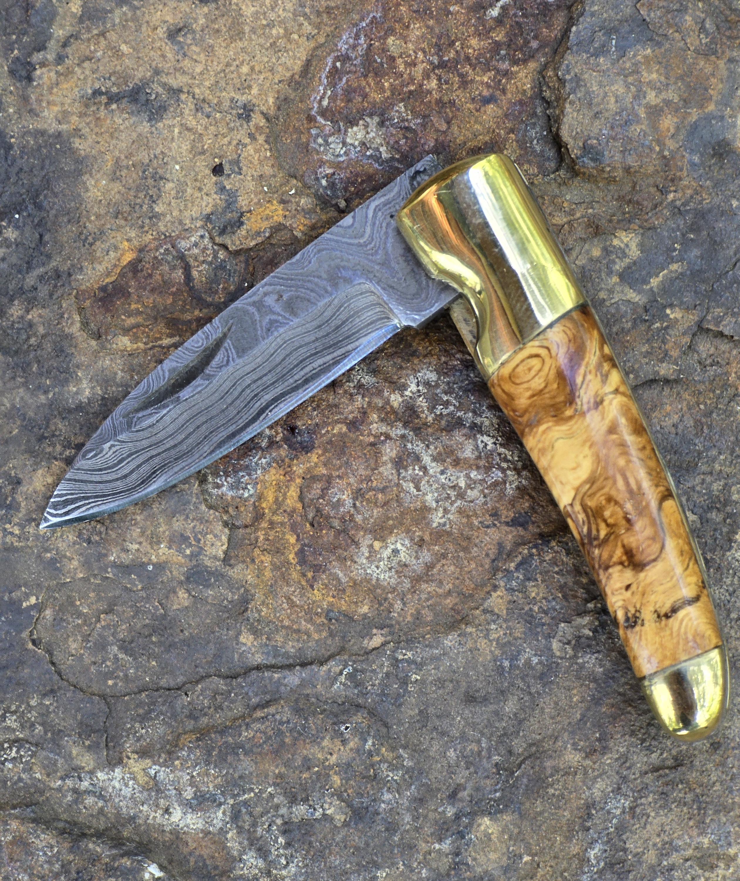 Mini Ash Burl Damascus Steel Folding Knife - Etsy