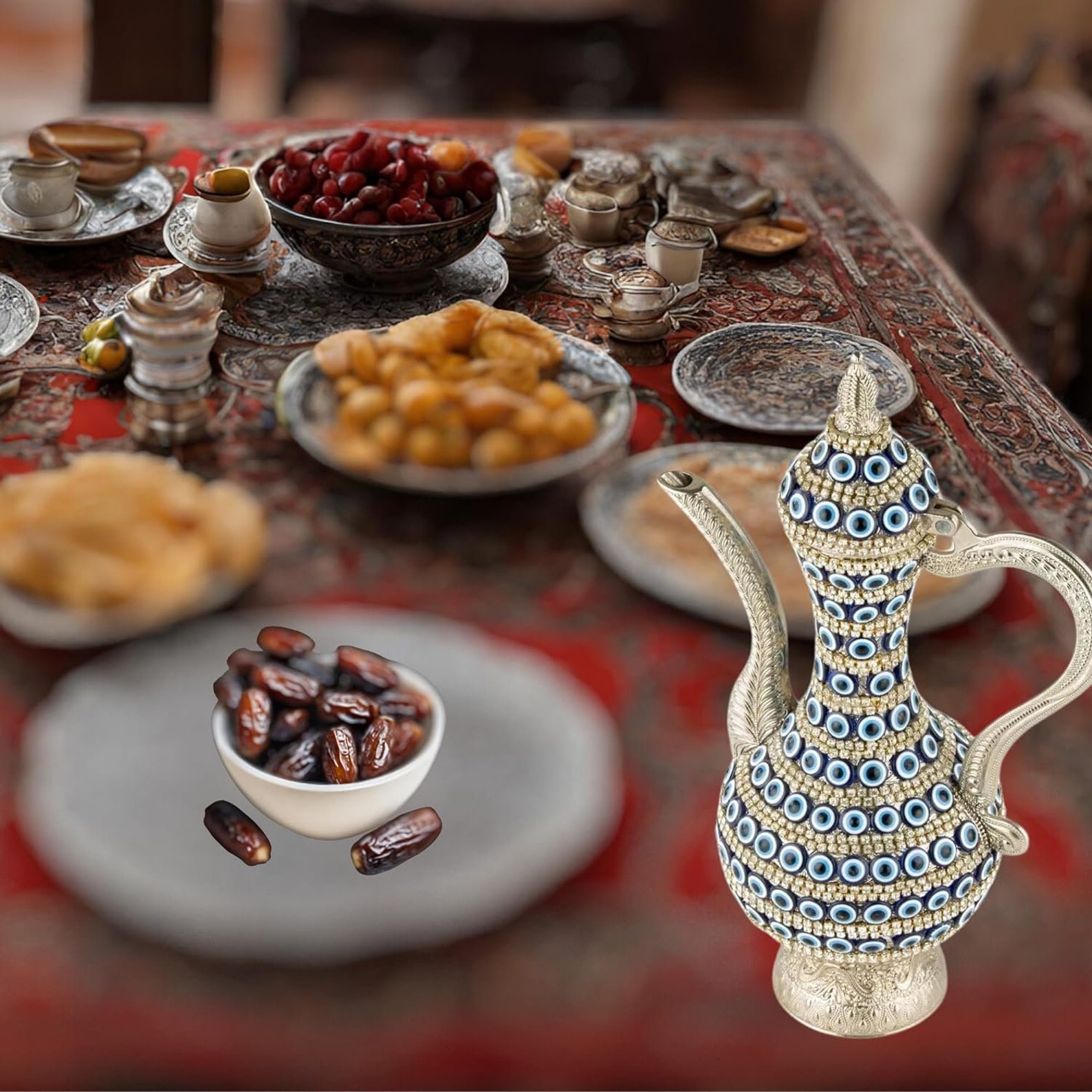 Zamzam Ibrik Pitcher With Evil Eye and Stones Payitaht Large Nickel - Etsy