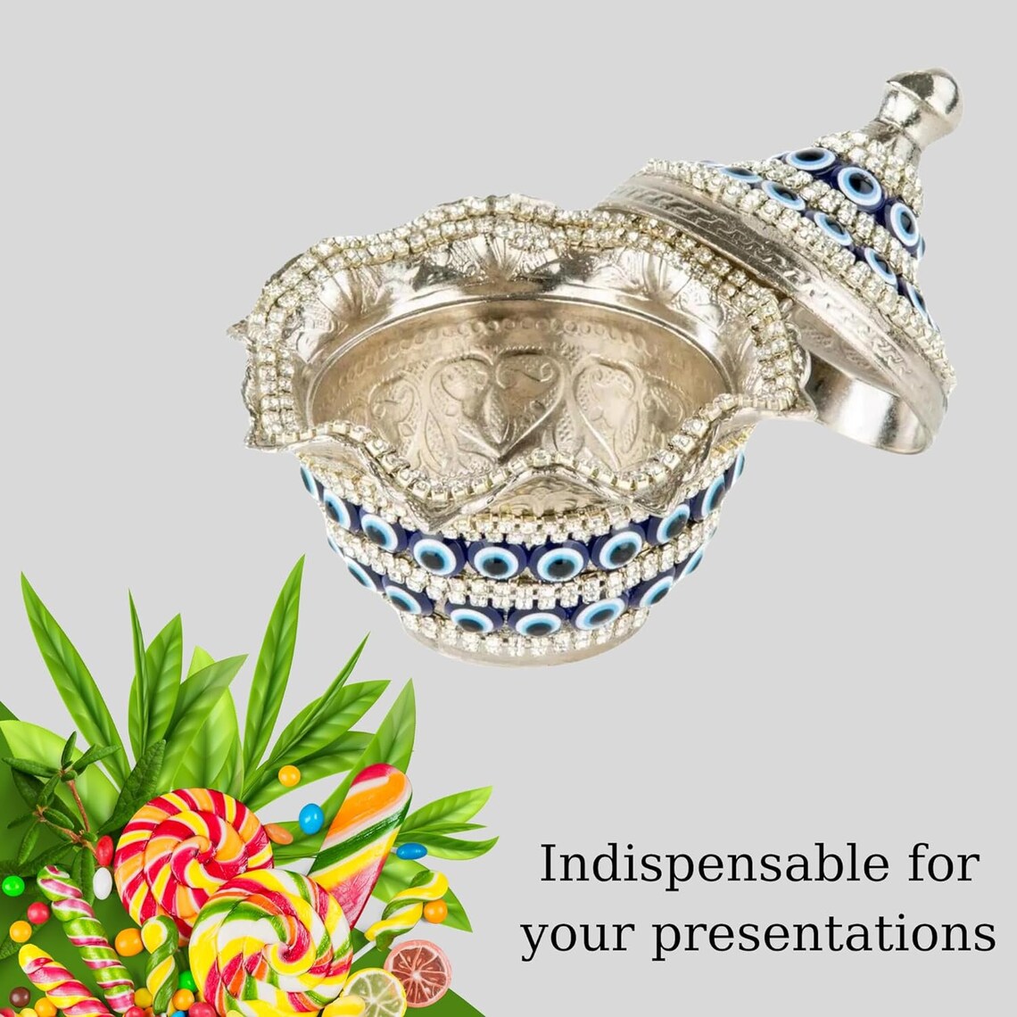 Evil Eye and Stones Sugar Bowl Dragee Decorative Small Round Tulip Rose ...