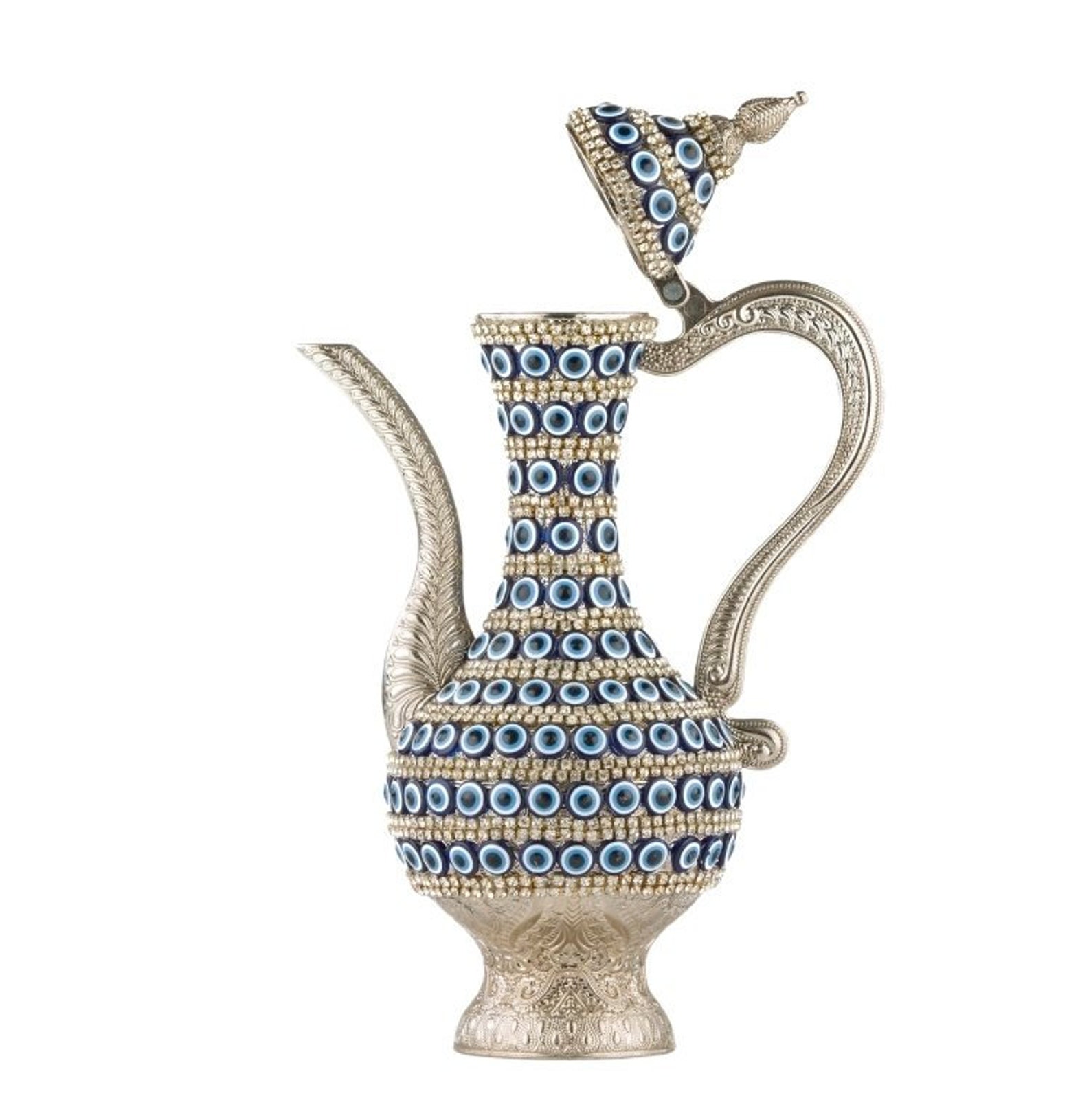 Zamzam Ibrik Pitcher With Evil Eye and Stones Payitaht Large Nickel - Etsy