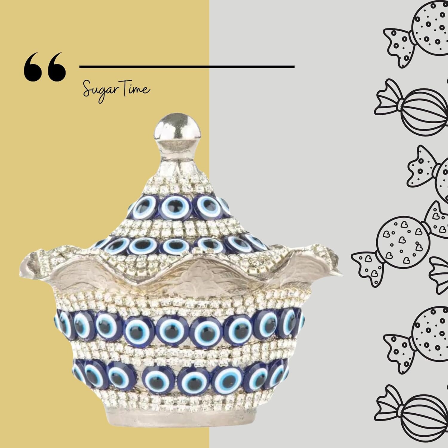 Evil Eye and Stones Sugar Bowl Dragee Decorative Small Round Tulip Rose ...