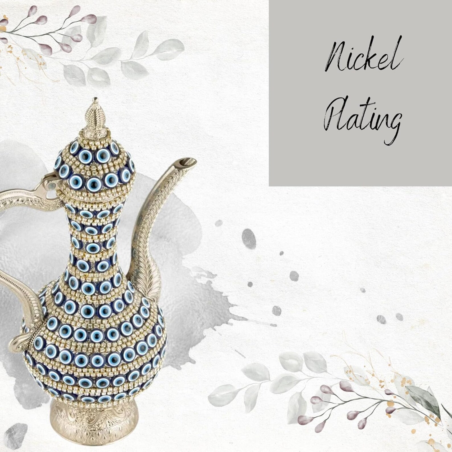 Zamzam Ibrik Pitcher With Evil Eye and Stones Payitaht Large Nickel - Etsy