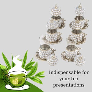 Elegant Pearl and Stone Tea Cup Set 6-piece Tulip Patterned White - Etsy