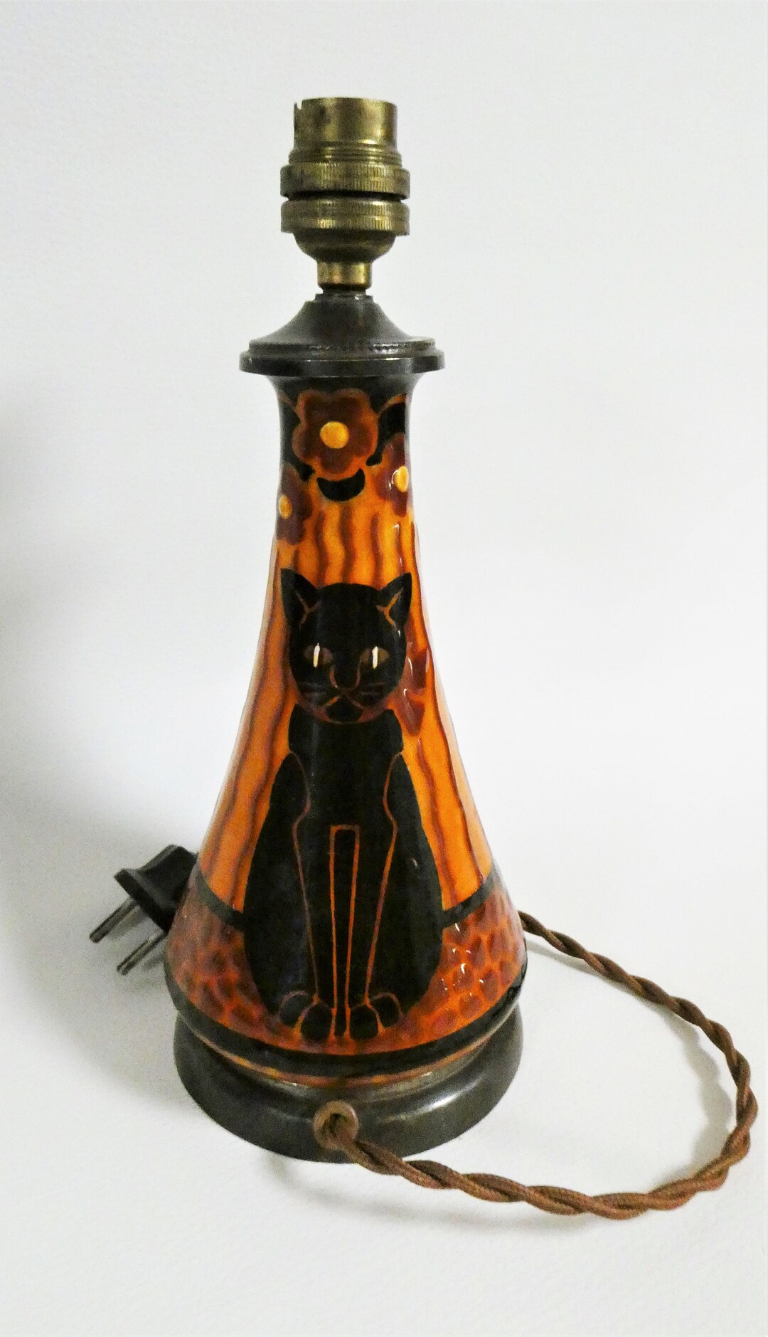 Bedside Lamp Base Antique Art Deco in Relief Enamelled Ceramic, Bronze ...