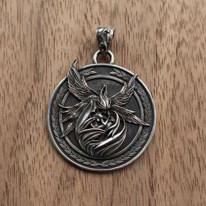 Seraph Round Pendant, 925 Sterling Silver Carved Seraphim Angel ...