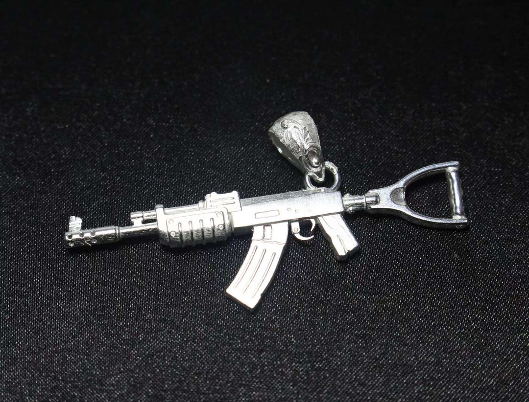 Rifle Necklace Pendant, Men's 925 Sterling Silver Rifle Pendant, Street ...