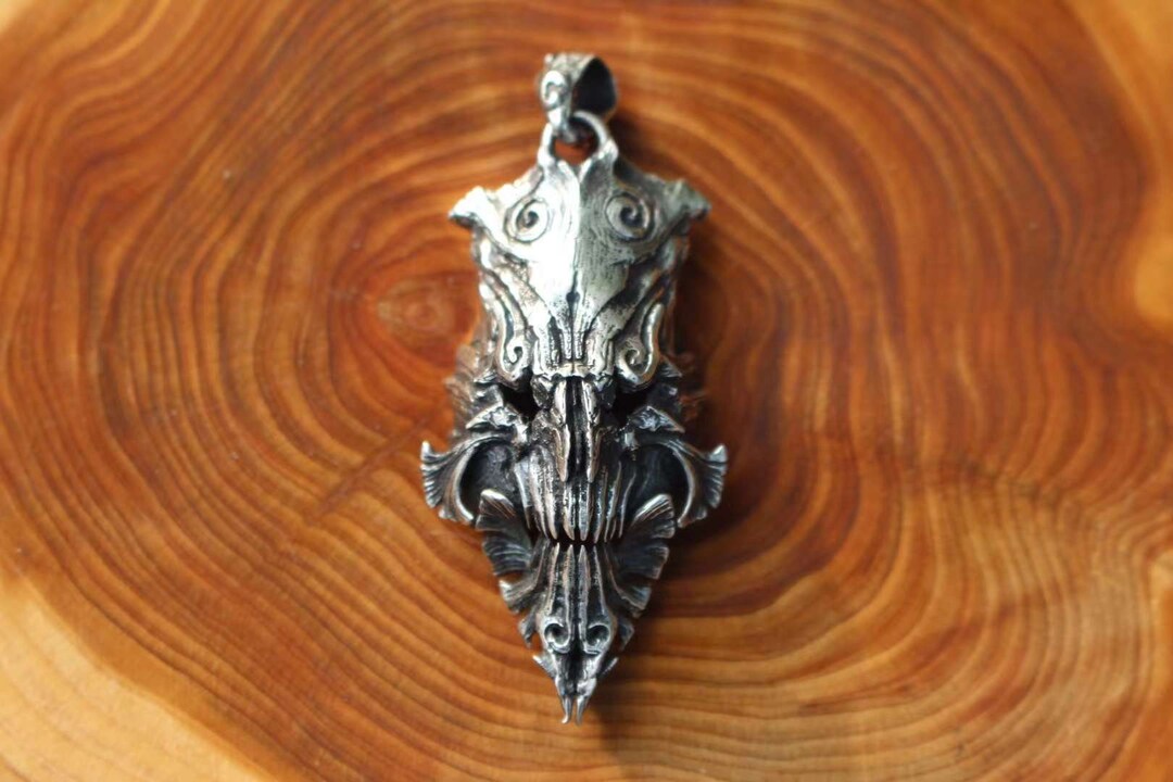 Curser Mask Necklace Pendant, 925 Sterling Silver Vintage Oxidized ...