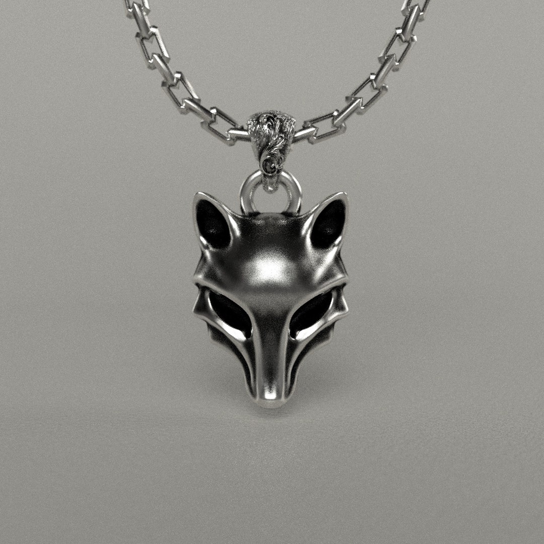 Fox Mask Necklace Pendant, 925 Sterling Silver Simple Fox Head Necklace ...