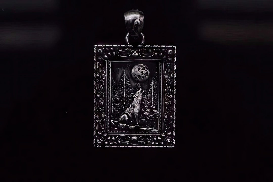 Lone Wolf Pendant, 925 Sterling Silver Square Lone Wolf Watching the ...
