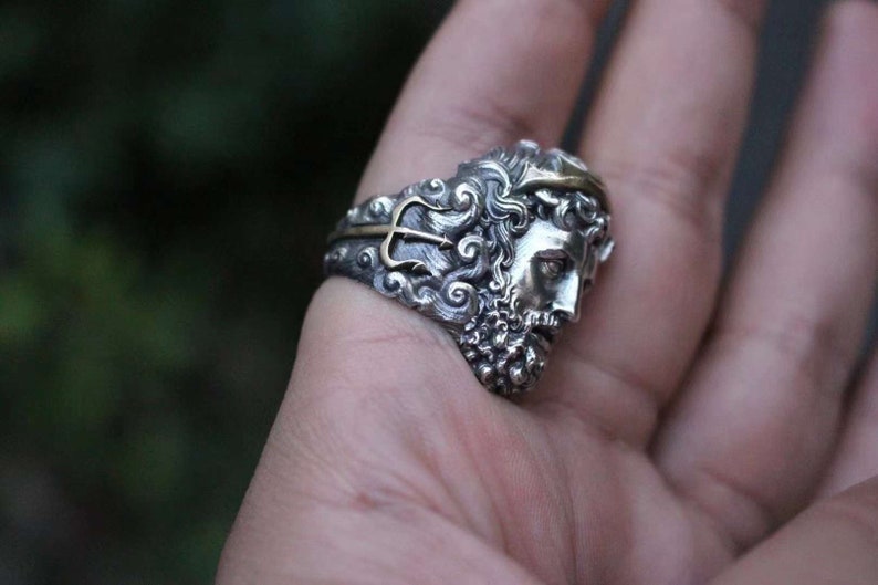 Neptune Poseidon Ring, Greek Mythology Ring, 925 Sterling Silver Copper ...