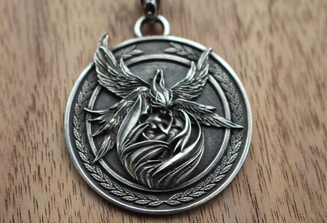Seraph Round Pendant 925 Sterling Silver Carved Seraphim - Etsy