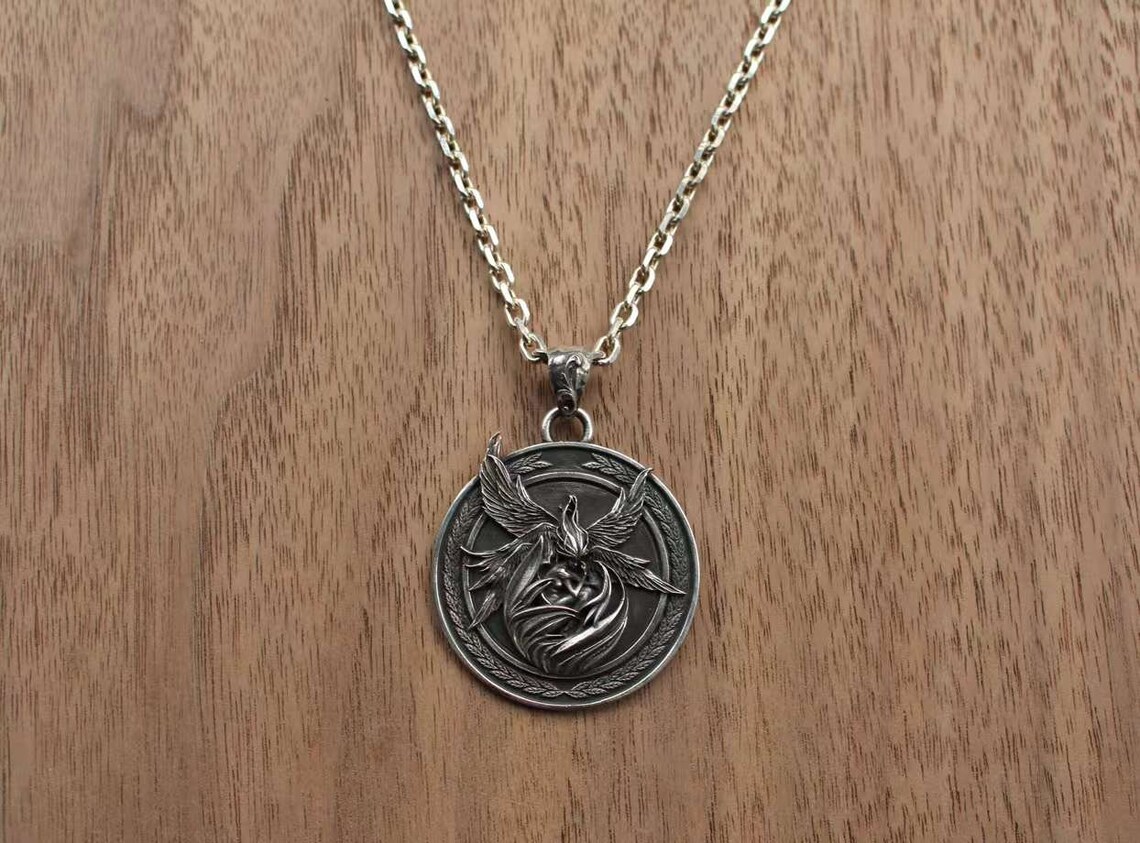 Seraph Round Pendant 925 Sterling Silver Carved Seraphim - Etsy