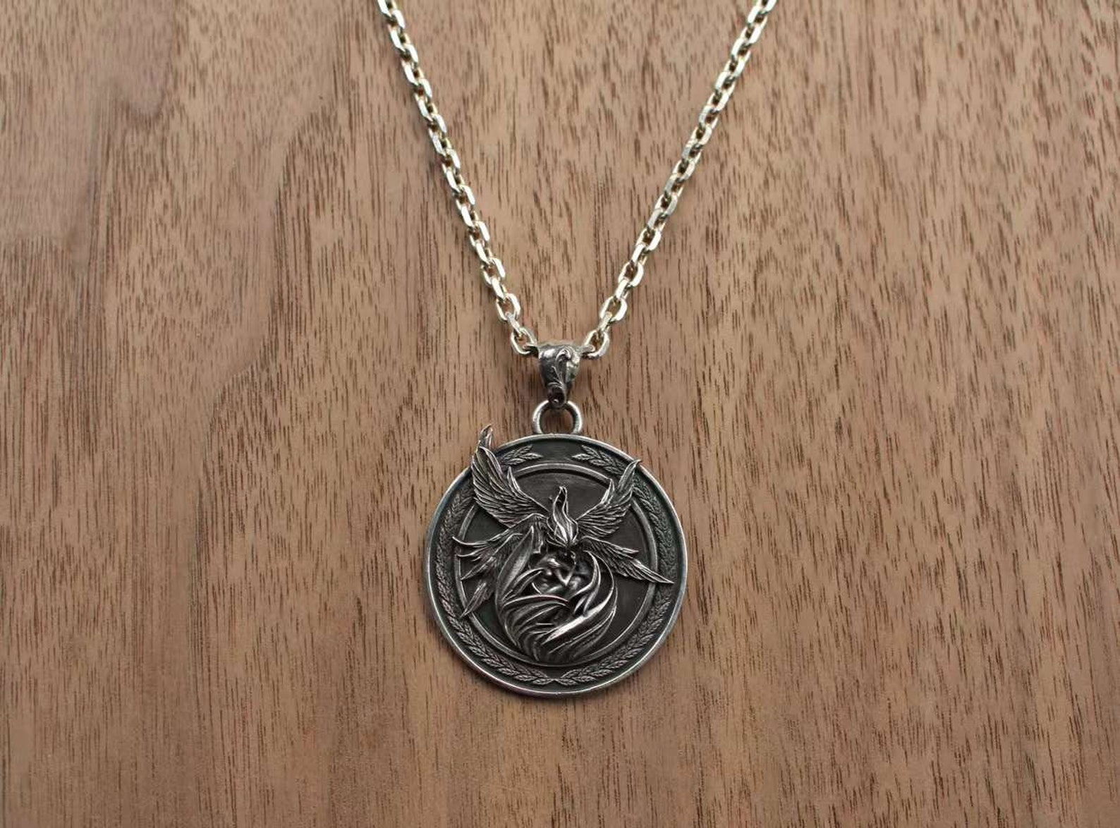 Seraph Round Pendant 925 Sterling Silver Carved Seraphim - Etsy