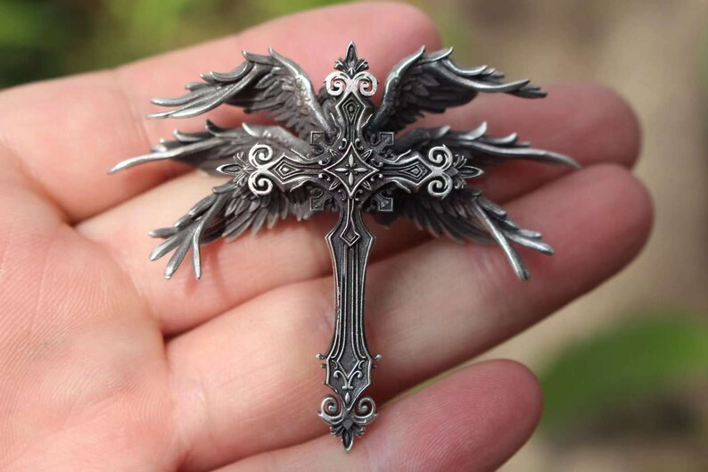 Six Winged Cross Pendant 925 Sterling Silver Faith Wings - Etsy