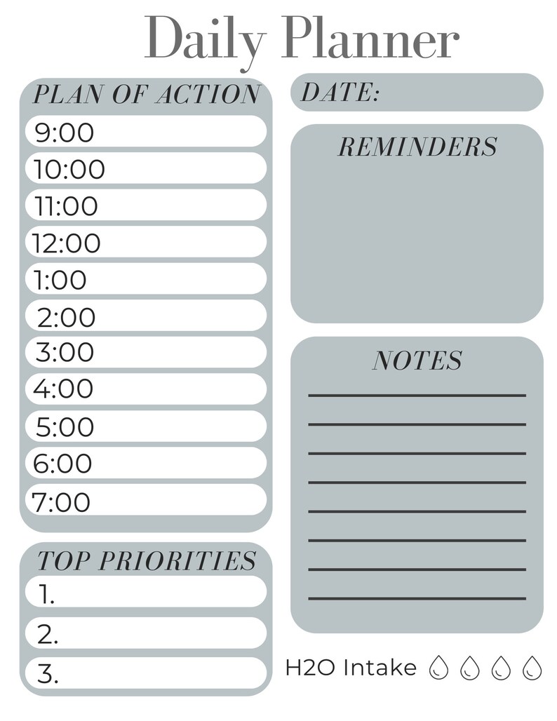 Daily Planner Printable/ Digital Blue Grey - Etsy